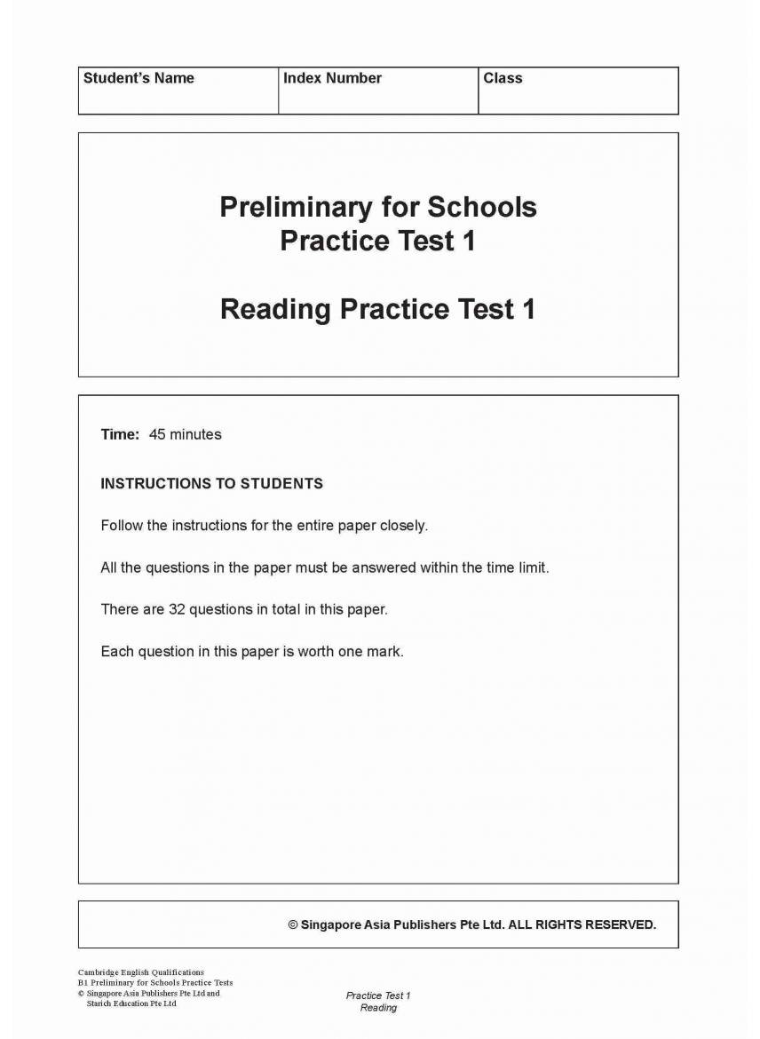 Cambridge English Qualifications – B1 Preliminary for Schools Practice ...