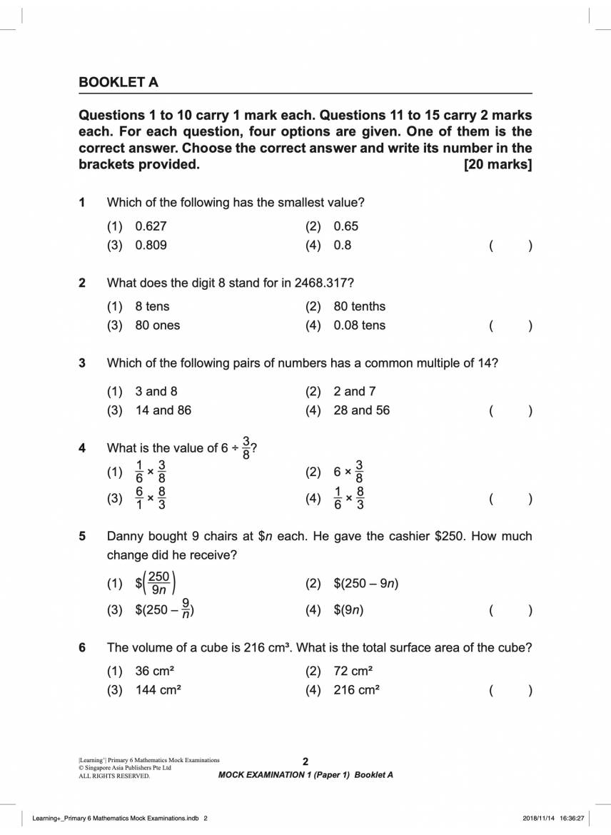 Learning+ Primary 6 Mathematics Mock Examinations PSLE + Geniebook